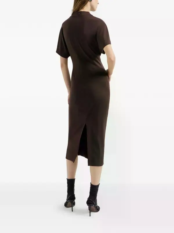 Brunello Cucinelli Techno Wool Jersey Wrap Belt Dress With Monili