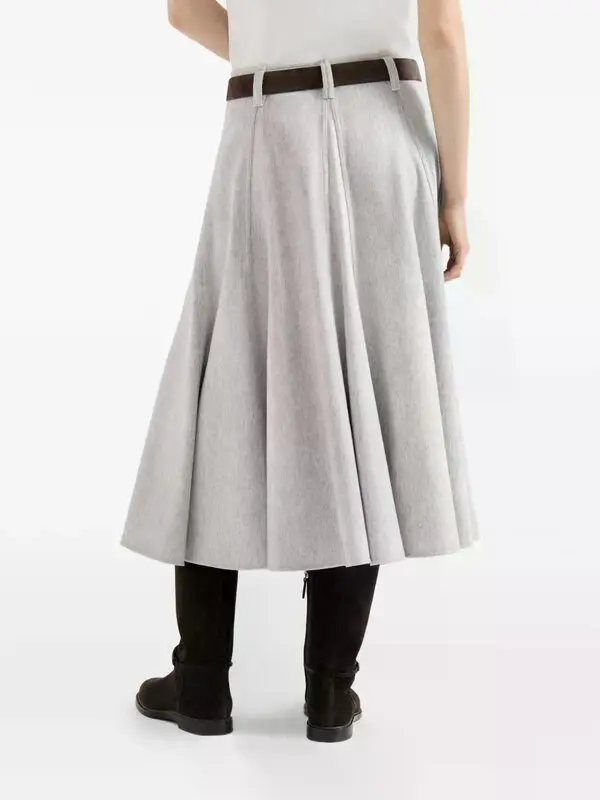 Brunello Cucinelli Wool Flannel Flared Skirt With Monili Embroidery