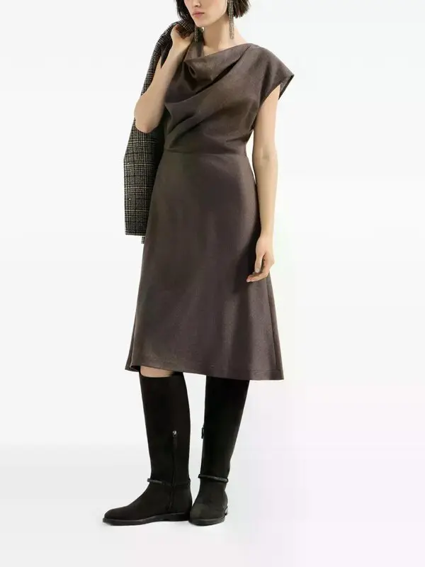 Brunello Cucinelli Virgin Wool Diagonal Flannel Wrap-effect Dress With Monili