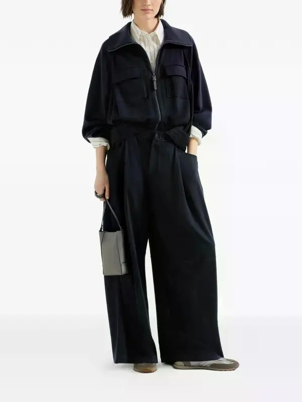 Brunello Cucinelli Cotton And Silk Interlock Wide Leg Track Trousers