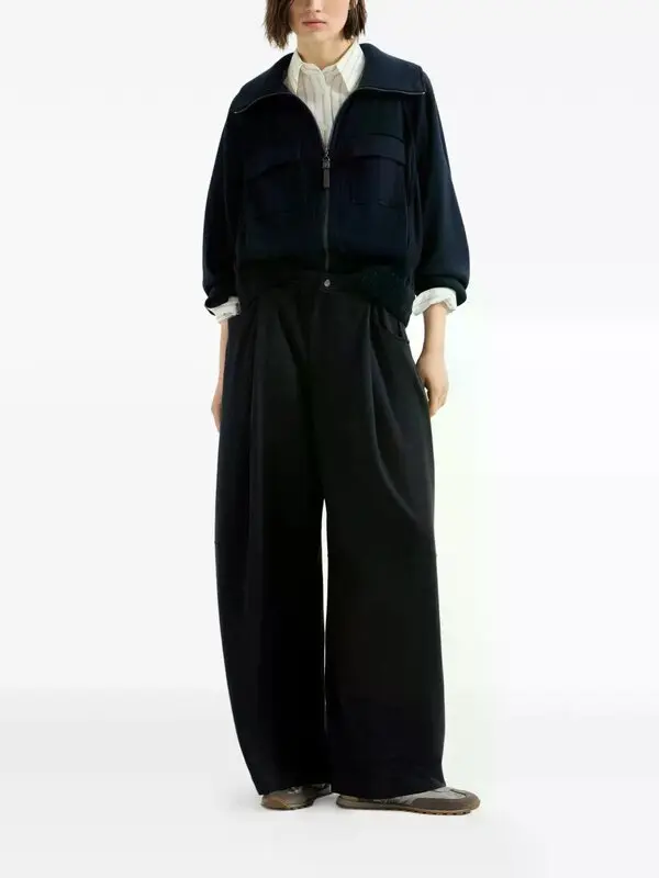 Brunello Cucinelli Cotton And Silk Interlock Wide Leg Track Trousers
