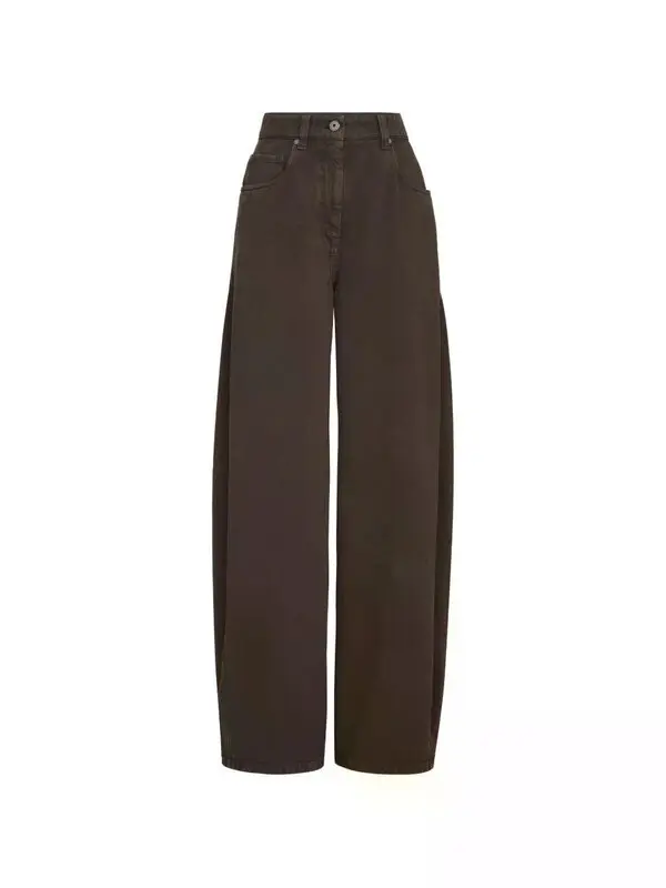 Brunello Cucinelli Dyed Denim Wide Trousers With Monili - Brown