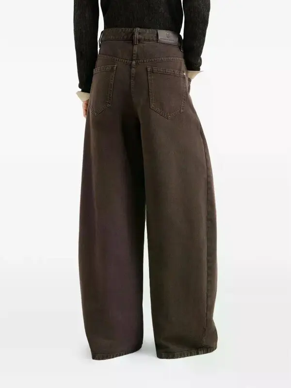 Brunello Cucinelli Dyed Denim Wide Trousers With Monili - Brown