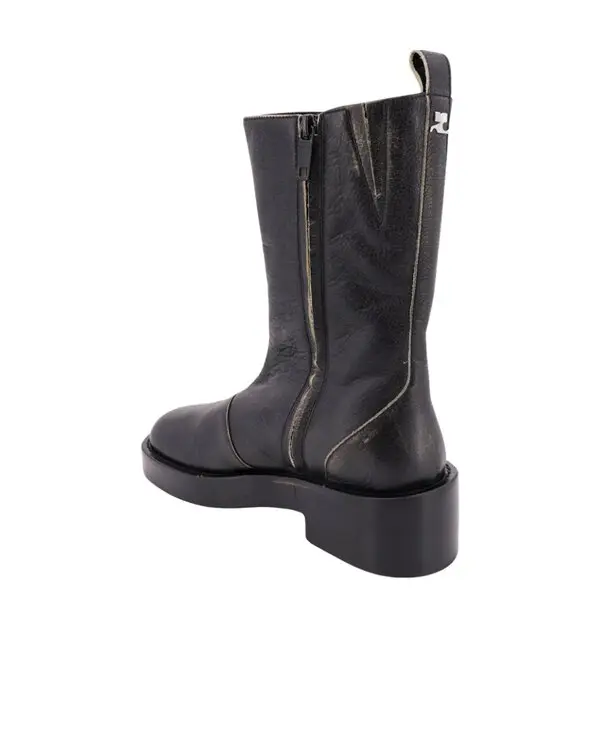COURREGES Zip Detailed Round Toe Ankle Boots