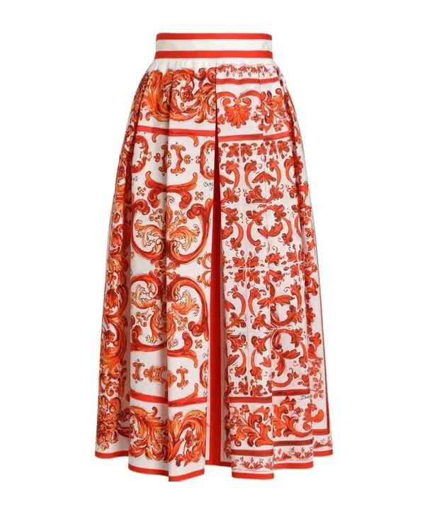 Dolce & Gabbana Majolica-printed Poplin Pleated Midi Skirt - Multi-color