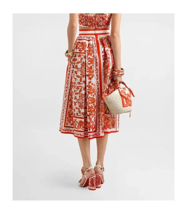 Dolce & Gabbana Majolica-printed Poplin Pleated Midi Skirt - Multi-color