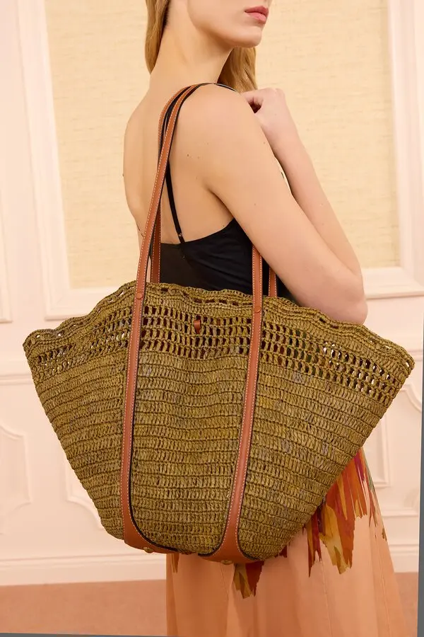 Ulla Johnson Marina Raffia Tote Handbag - Olive