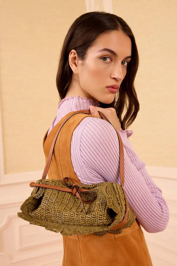 Ulla Johnson Marina Raffia Scallop Pouchette - Olive
