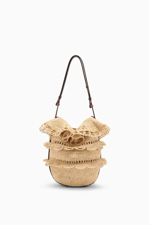 Ulla Johnson Marina Raffia Ruffle Bucket Handbag - Natural