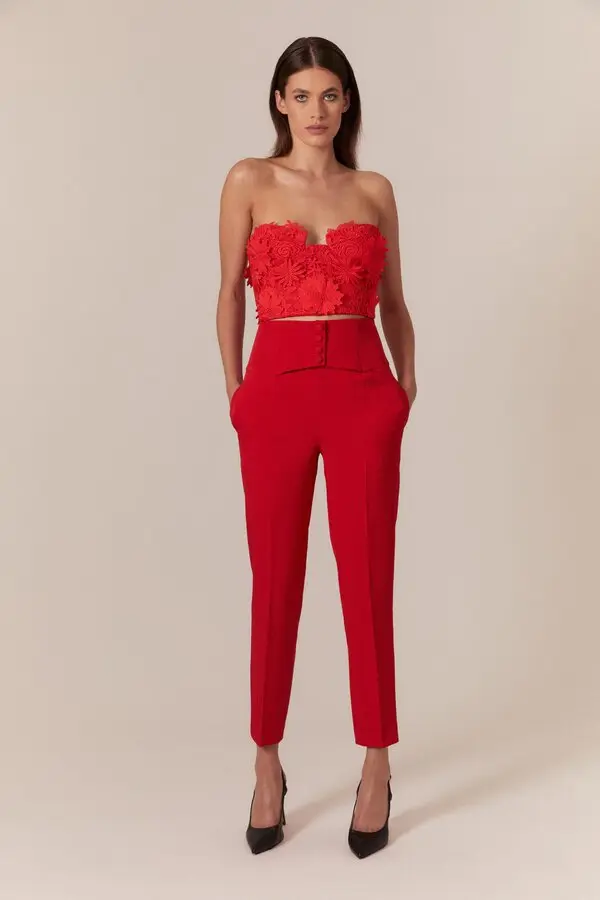 Bardot Brias Lace Bustier - Fire Red