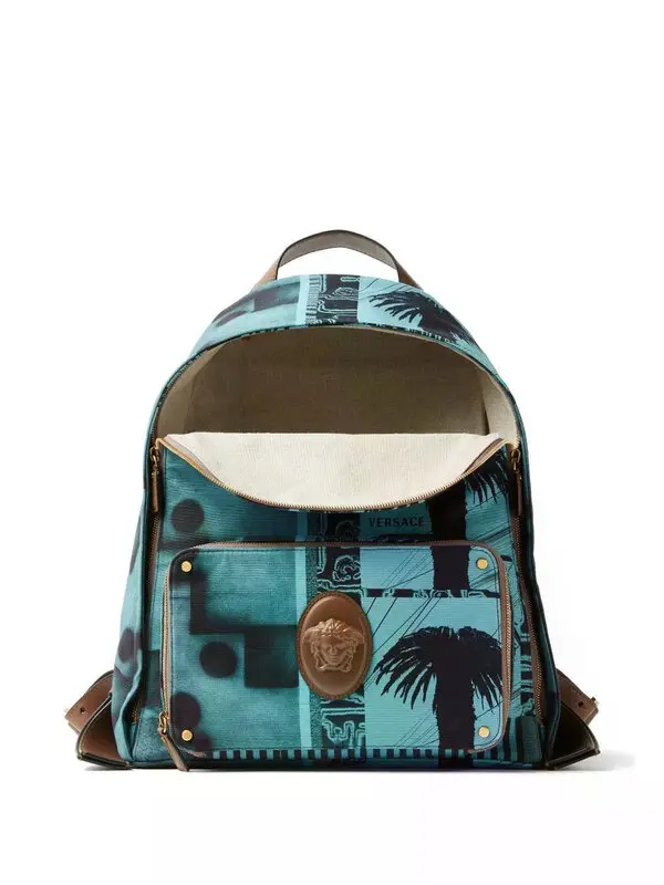 Versace Sunset Palms Print Canvas Backpack