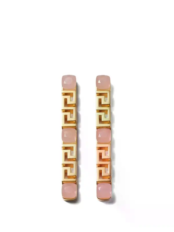 Versace Greca Motif Drop Earrings With Glass Stones - Gold