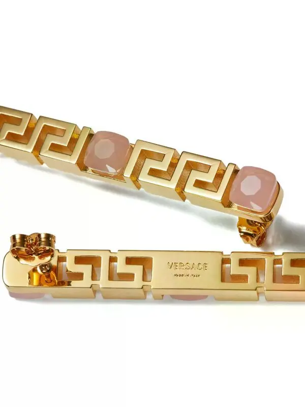 Versace Greca Motif Drop Earrings With Glass Stones