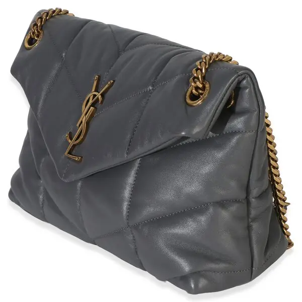 Saint Laurent Grey Quilted Lambskin Loulou Puffer Chain Satchel - Gray