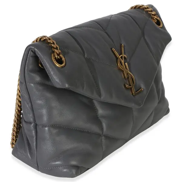 Saint Laurent Grey Quilted Lambskin Loulou Puffer Chain Satchel - Gray