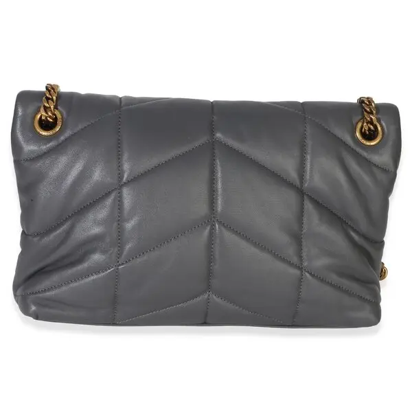 Saint Laurent Grey Quilted Lambskin Loulou Puffer Chain Satchel - Gray