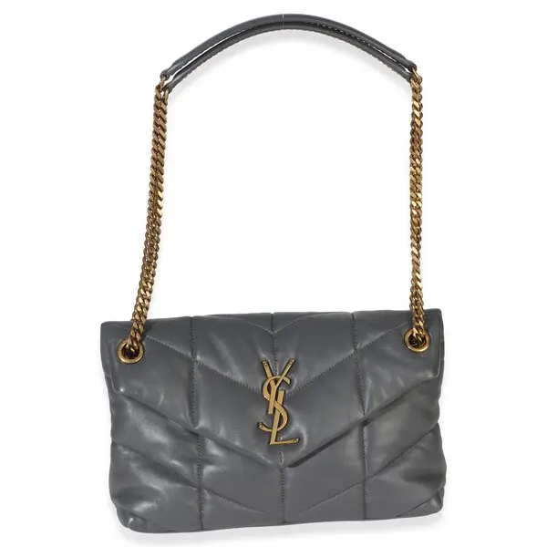 Saint Laurent Grey Quilted Lambskin Loulou Puffer Chain Satchel - Gray