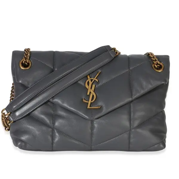 Saint Laurent Grey Quilted Lambskin Loulou Puffer Chain Satchel - Gray