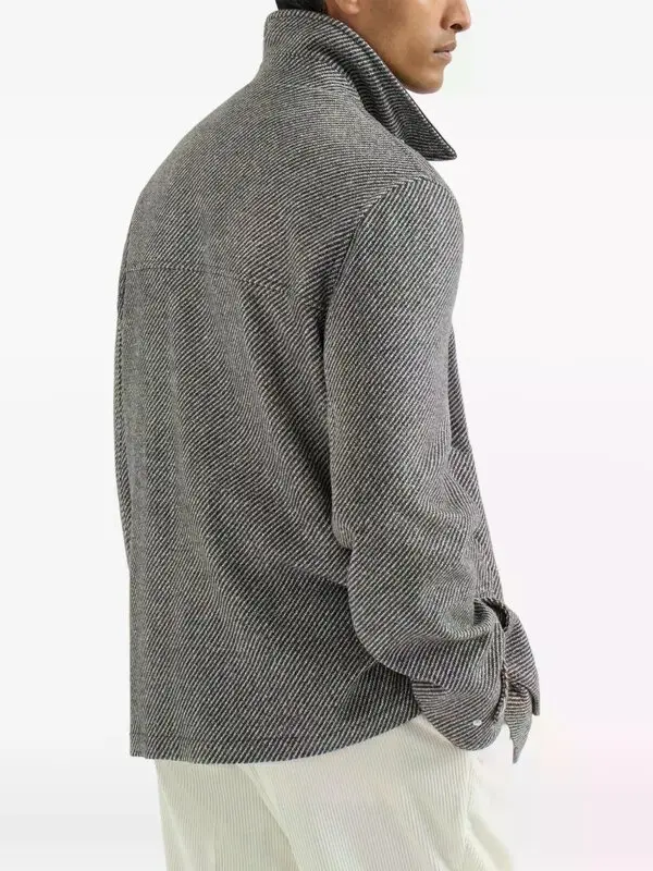 Brunello Cucinelli Cashmere And Silk Diagonal Field Jacket With Nappa Leather Inserts