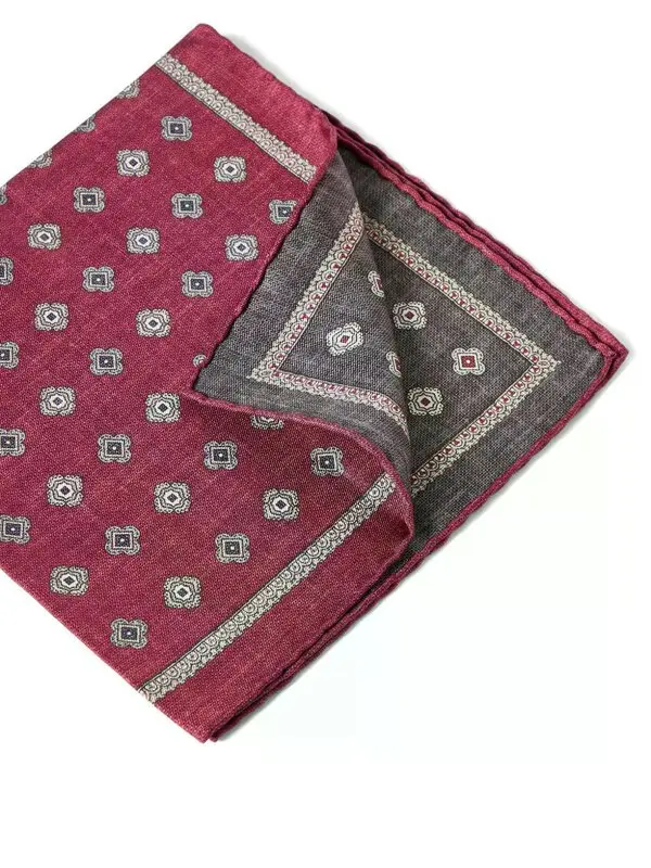 Brunello Cucinelli Silk Pocket Square With Medallion Design - Red