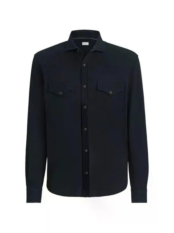Brunello Cucinelli Cotton-piqué Western Shirt - Blue