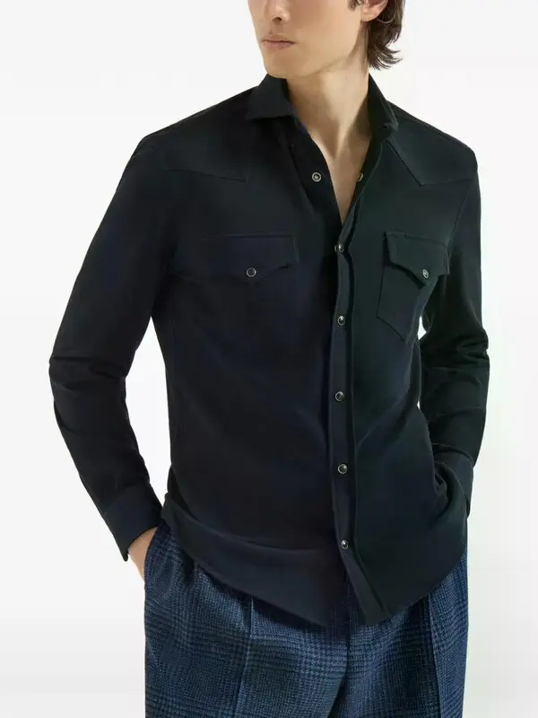 Brunello Cucinelli Cotton-piqué Western Shirt - Blue