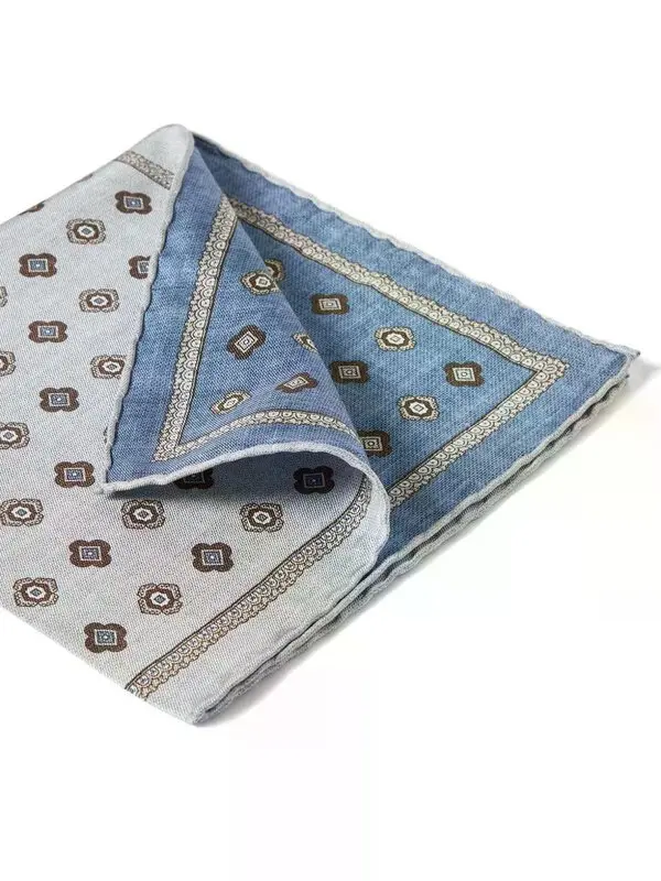 Brunello Cucinelli Silk Pocket Square With Medallion Design - Blue