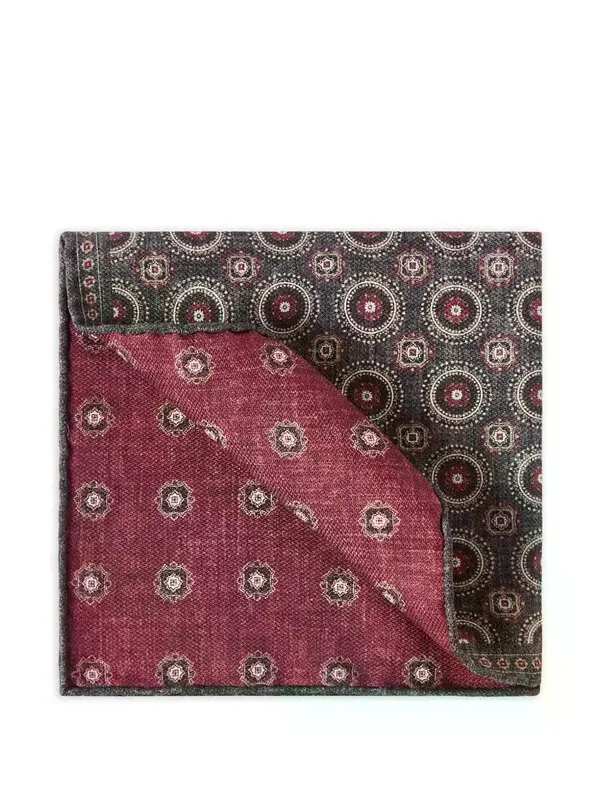 Brunello Cucinelli Silk Pocket Square With Medallion Design - Grey