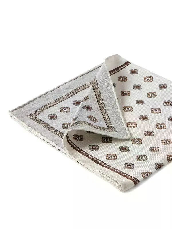 Brunello Cucinelli Silk Pocket Square With Medallion Design - Neutrals