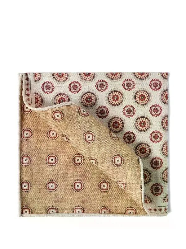 Brunello Cucinelli Silk Pocket Square With Medallion Design - Neutrals