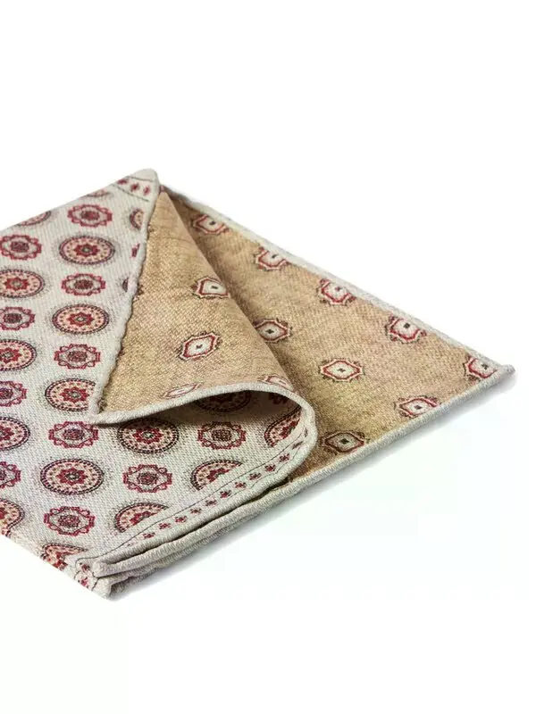 Brunello Cucinelli Silk Pocket Square With Medallion Design