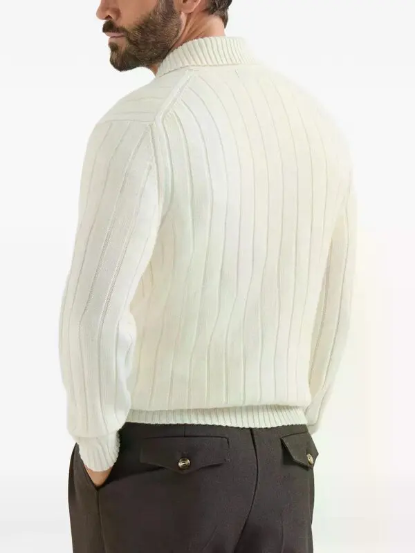 Brunello Cucinelli Cashmere Ribbed Knit Long Sleeve Polo - Neutrals