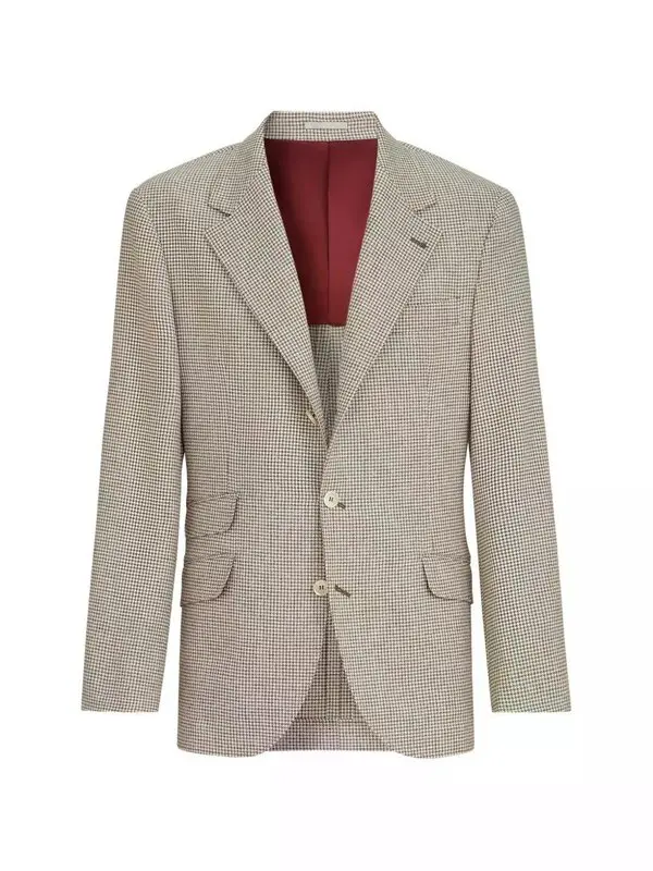 Brunello Cucinelli Wool, Alpaca And Silk Houndstooth Deconstructed Cavallo Blazer