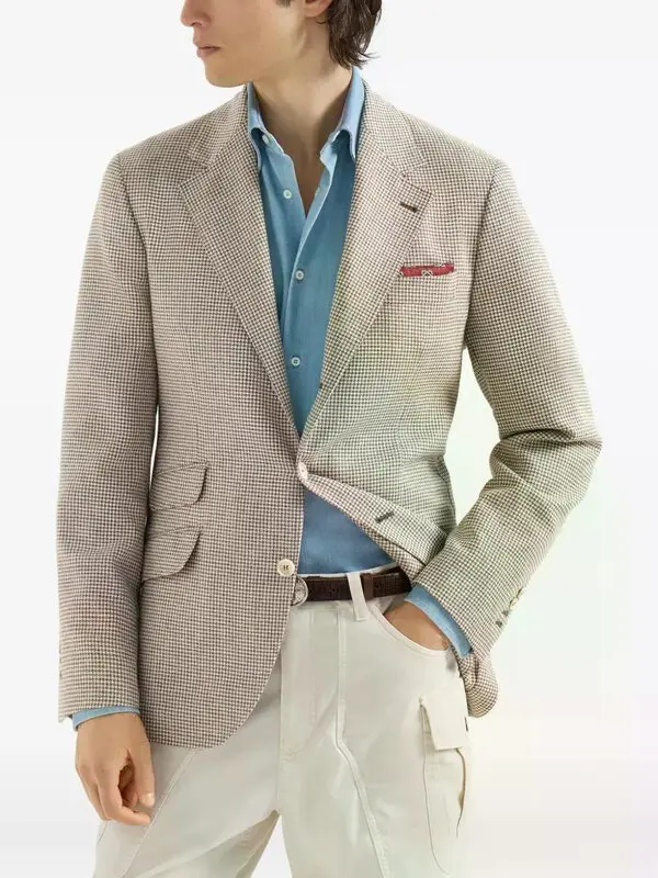 Brunello Cucinelli Wool, Alpaca And Silk Houndstooth Deconstructed Cavallo Blazer
