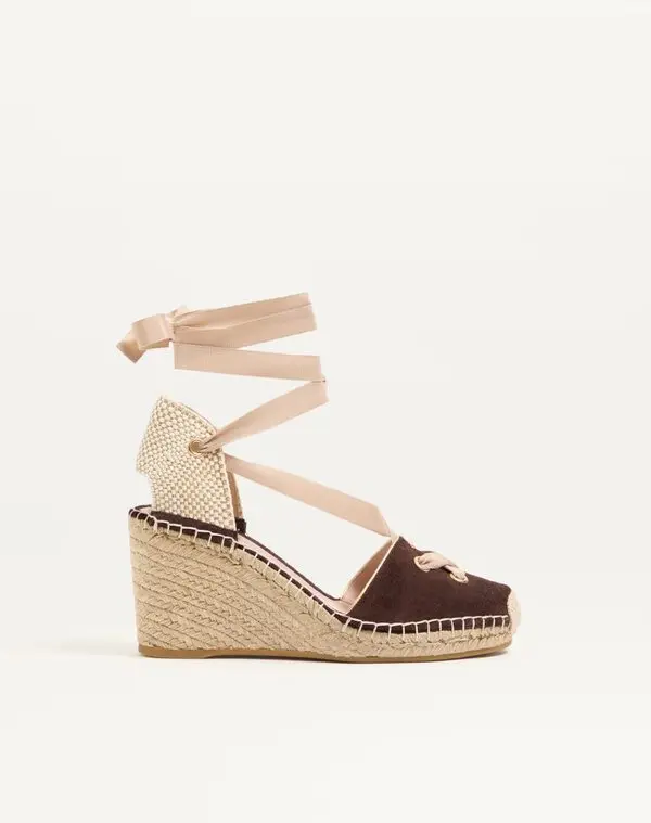 Valentino Garavani Resort Wedge Espadrilles In Split Leather - Ebony