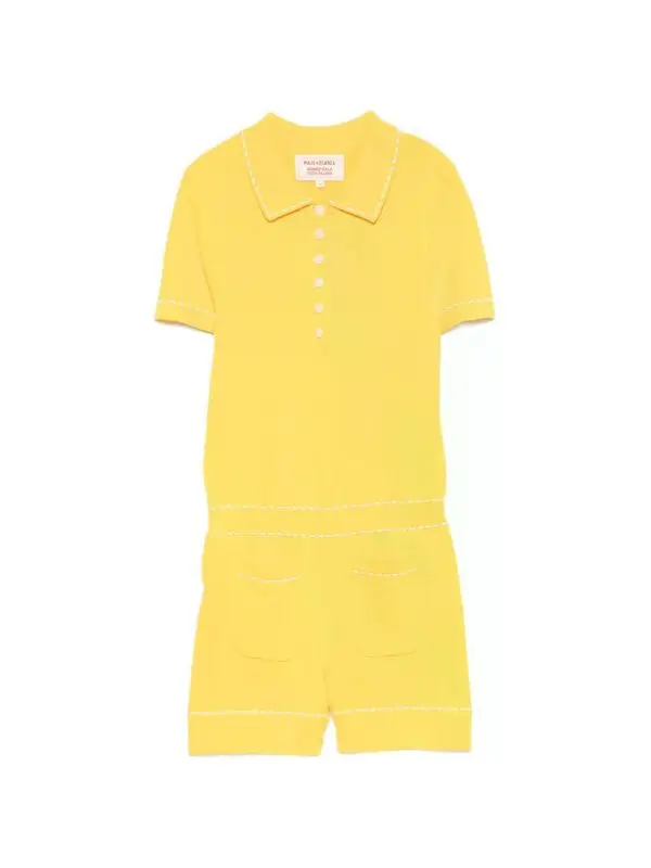 Maje X Blanca Knit Playsuit With Contrasting Topstitching - Yellow