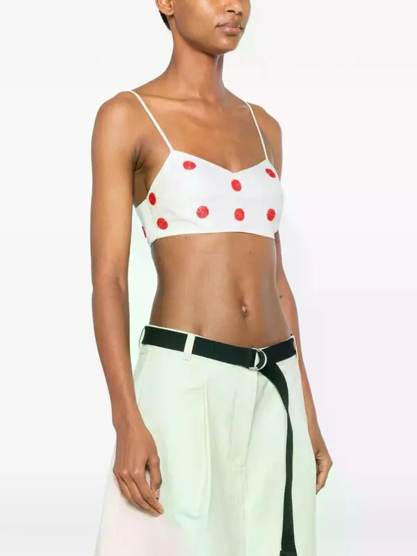 Maje Blanca Beaded Polka-dot Cropped Top