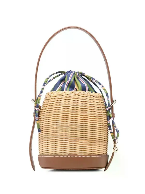 Maje Blanca Wicker-panelled Leather Bucket Bag