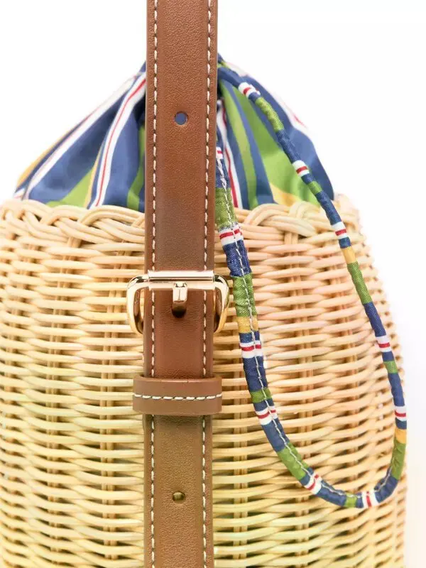 Maje Blanca Wicker-panelled Leather Bucket Bag