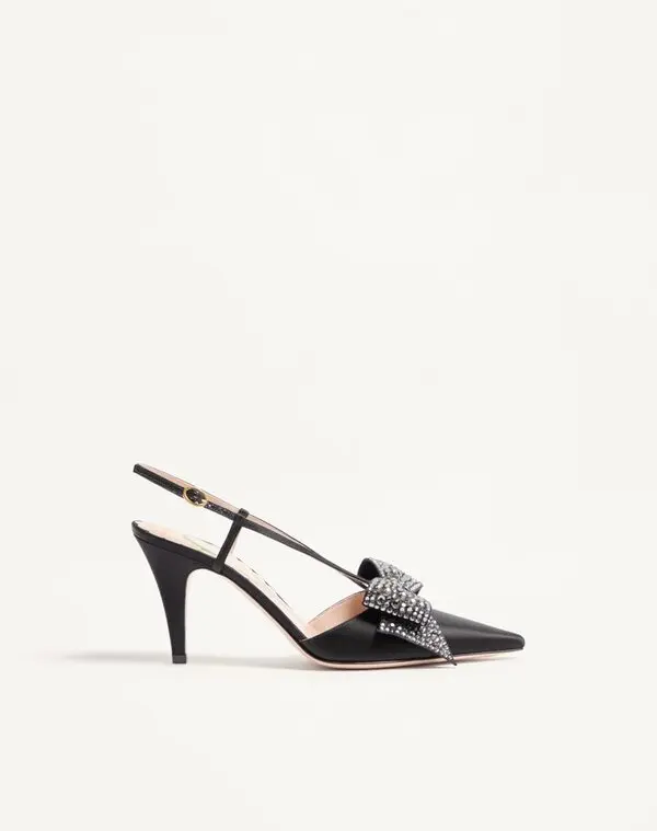 Valentino Garavani Slingback Pumps In Satin With Embellished Bow Detail - Black