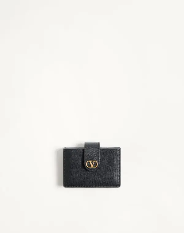 Valentino Garavani Vlogo Signature Cardholder In Grainy Calfskin - Black