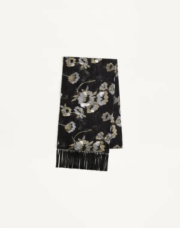 Valentino Garavani Camellia Silk Scarf With Metallic Fibre - Black/multicolour