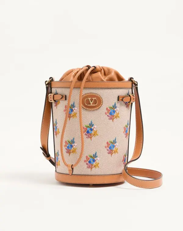 Valentino Garavani Antibes Canvas Embroidered Bucket Bag