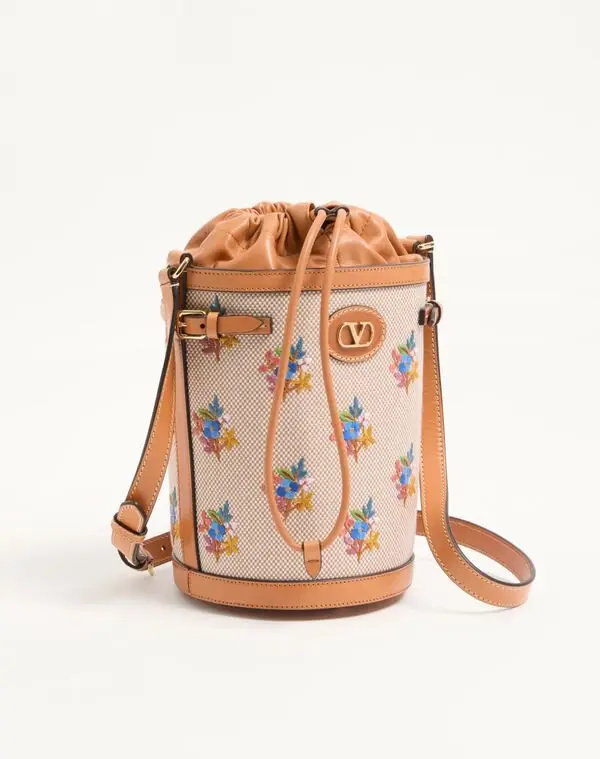 Valentino Garavani Antibes Canvas Embroidered Bucket Bag
