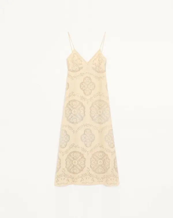 Valentino Garavani Midi Dress In Floral Stamp Blanket - Ecru/silver