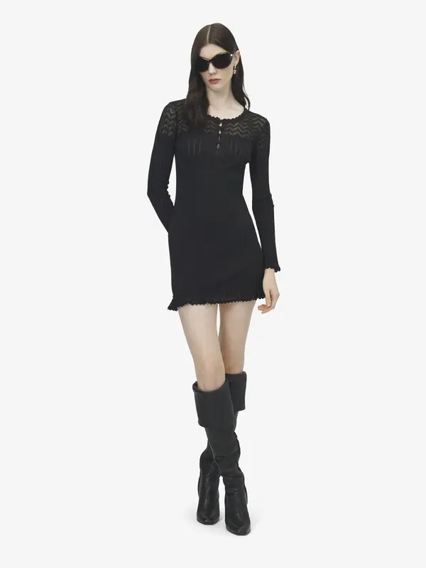 Alexander McQueen Viscose Blend Pointelle Knit Mini Dress - Black