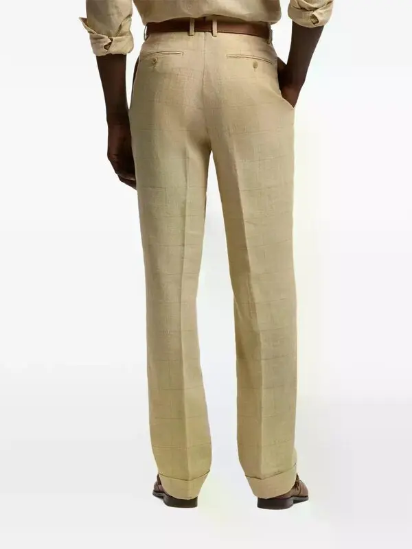 Ralph Lauren Purple Label Beige Check Pleated Trousers