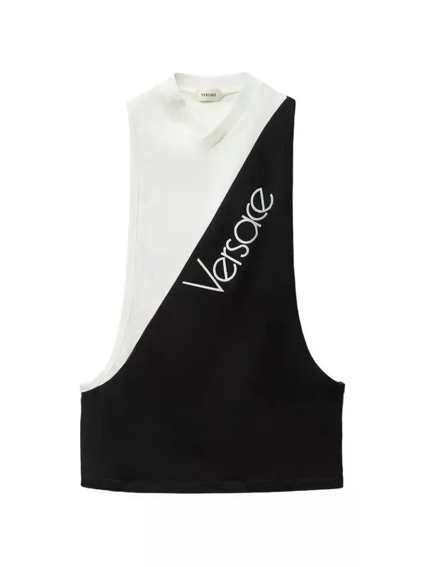 Versace Embroidered Logo Cotton-jersey Tank Top