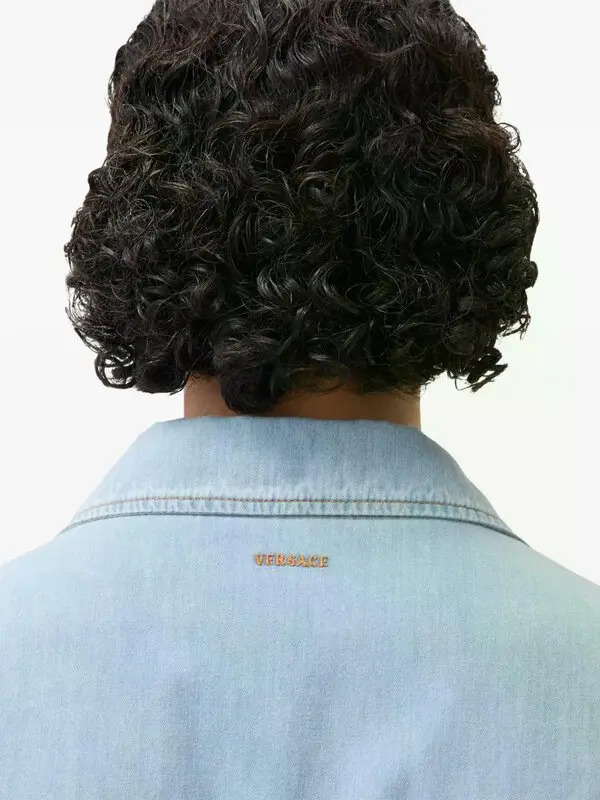 Versace Embroidered-logo Denim Cotton Shirt