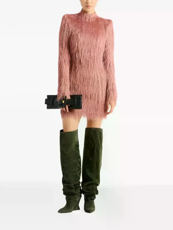 Balmain Fringed Long-sleeve Mini Dress